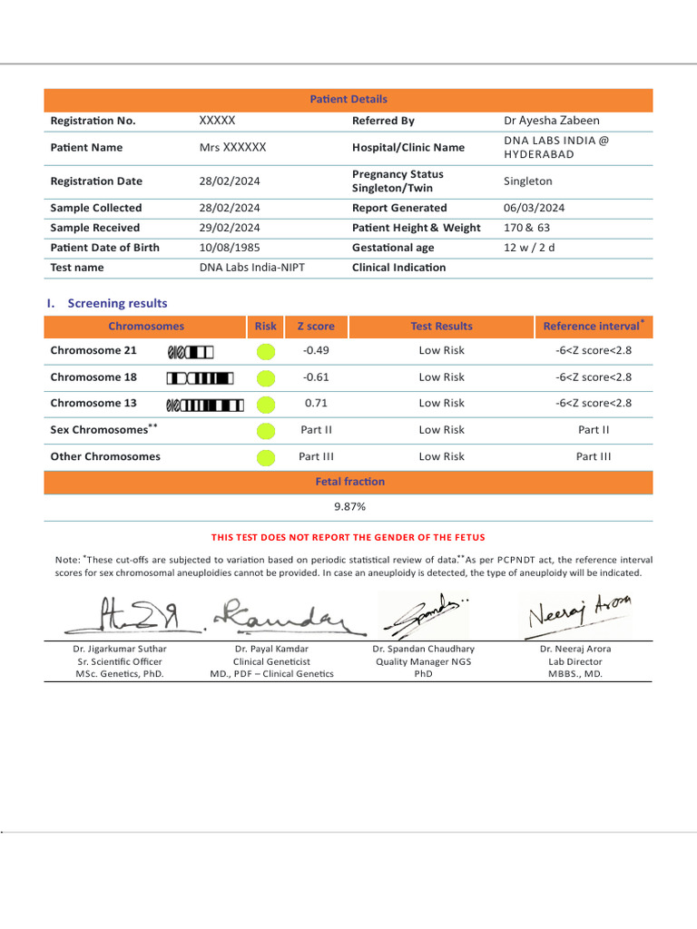NIPT Adv Sample Report | PDF | Human Pregnancy | Genetics