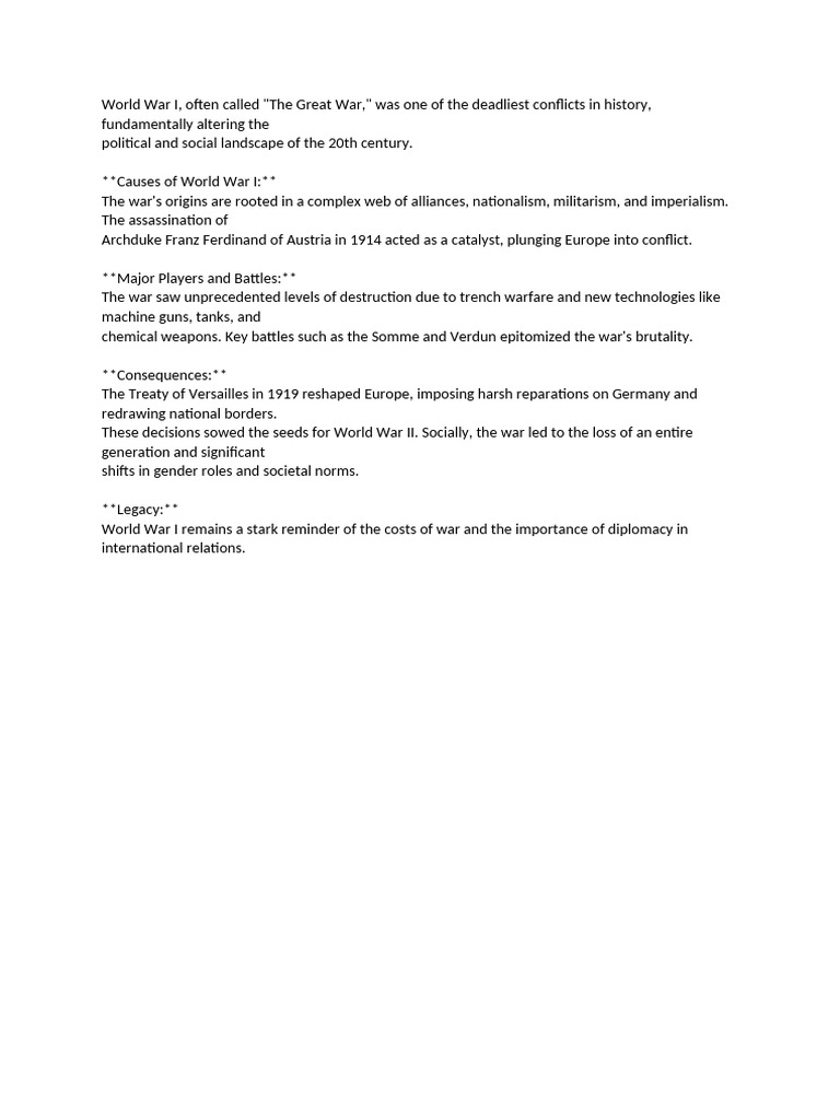 The Causes and Consequences of World War I | PDF