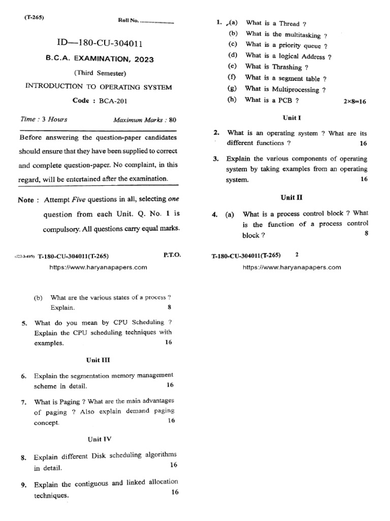 Bca 3 Sem Introduction To Operating System 304011 2023 | PDF