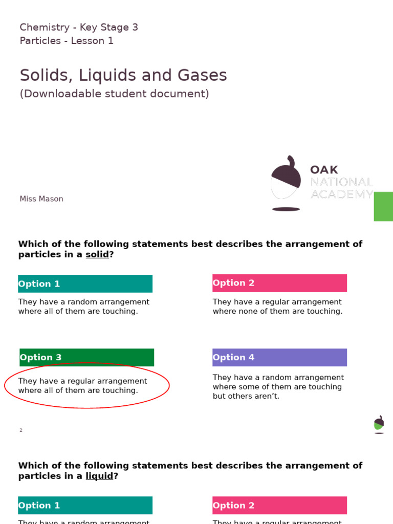 Lesson 1 Solids, Liquids and Gases - Presentation | PDF | Gases | Liquids