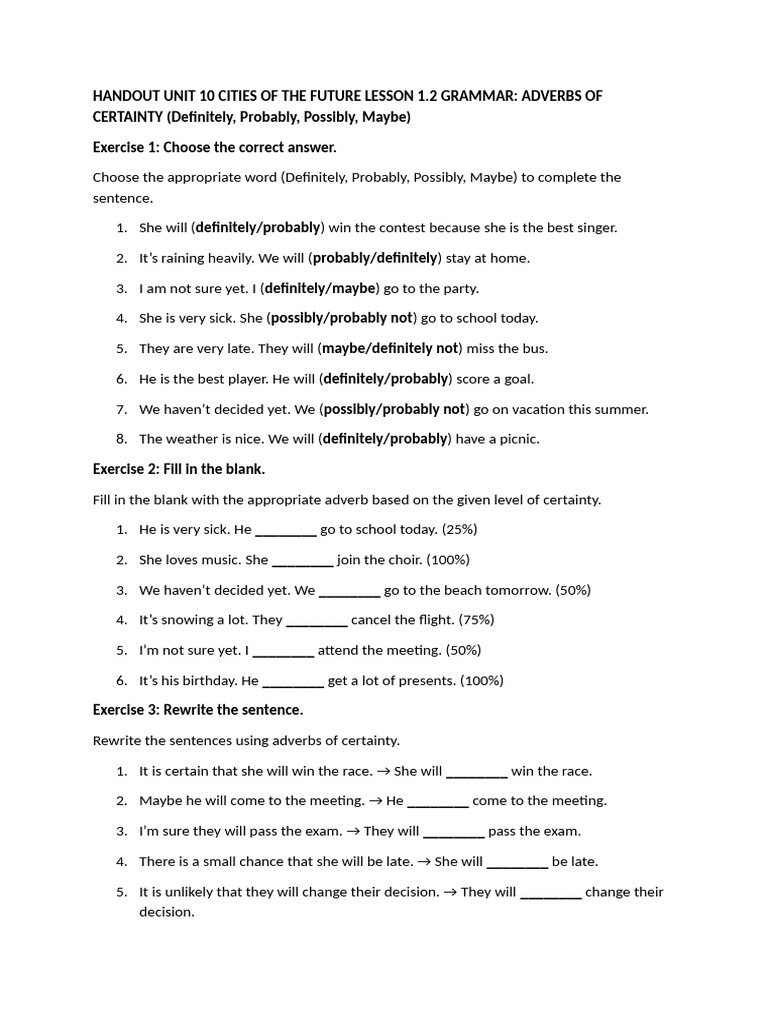 HANDOUT UNIT 10 CITIES OF THE FUTURE LESSON 1 | PDF | Syntax | Linguistics