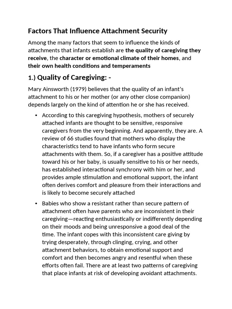 Factors Influencing Infant Attachment Security | PDF | Attachment ...