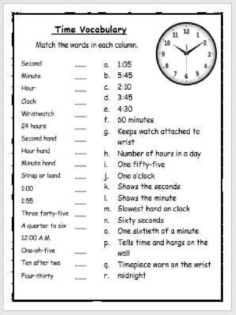 Time Vocabulary Worksheet | PDF