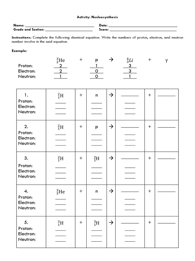 Activity Nucleosynthesis | PDF | Neutron | Proton