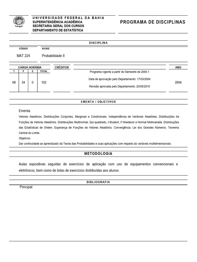 Mat224 Probabilidade II | PDF | Distribuição de probabilidade ...