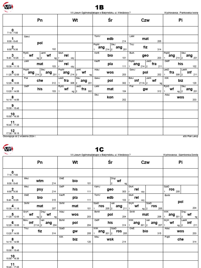 Plan Klas Pojedynczo | PDF