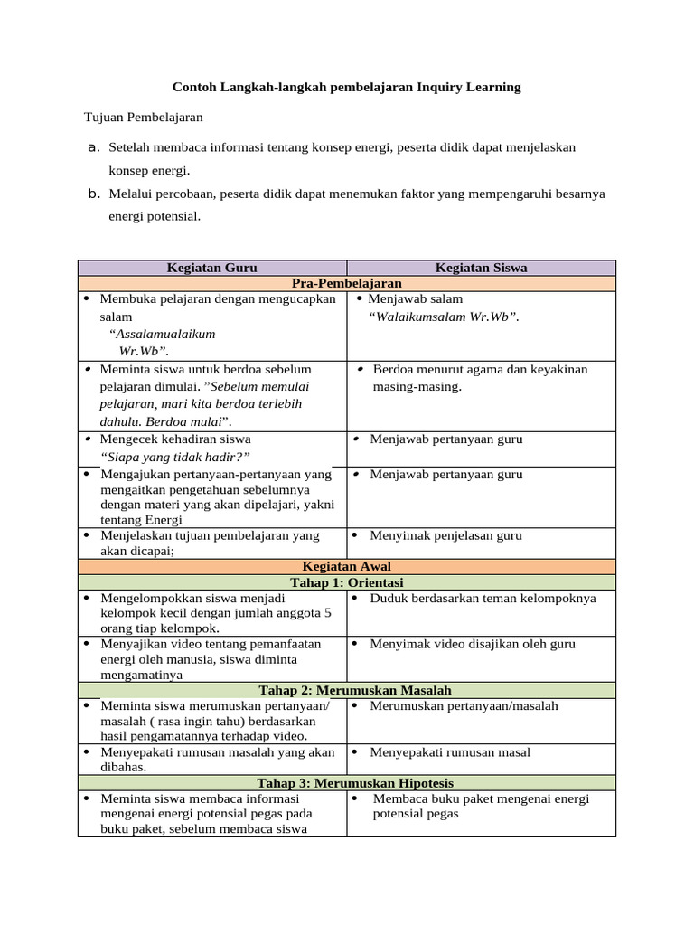 Contoh Langkah-Langkah Model Pembelajaran Inquiry | PDF