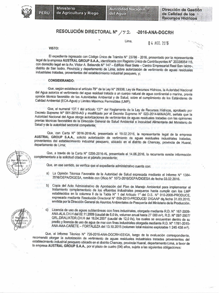 Mod II Ensayo Autoriz Vertim Ar RD 172-2016-Ana - Pesq | PDF