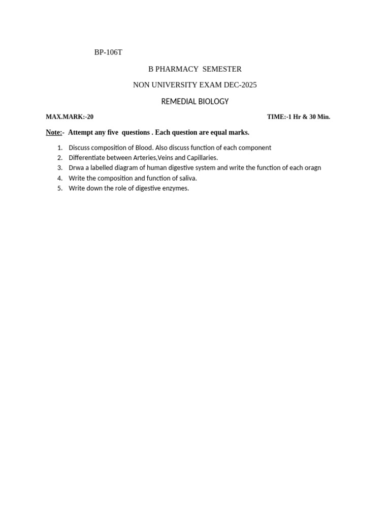 Remedial Biology 1st Sam | PDF