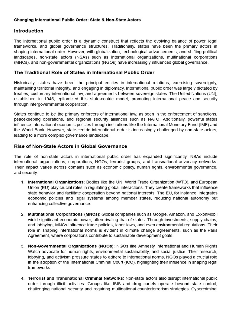 Changing International Public Order State & Non-State Actors | PDF ...