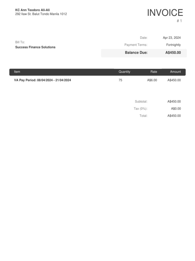 Invoice for VA Services - April 2024 | PDF