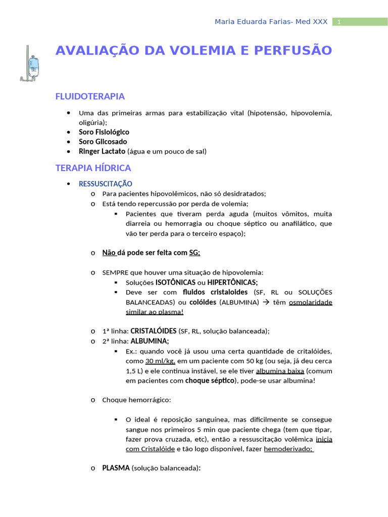 Avaliação Da Volemia e Da Perfusão | PDF | Especialidades médicas ...