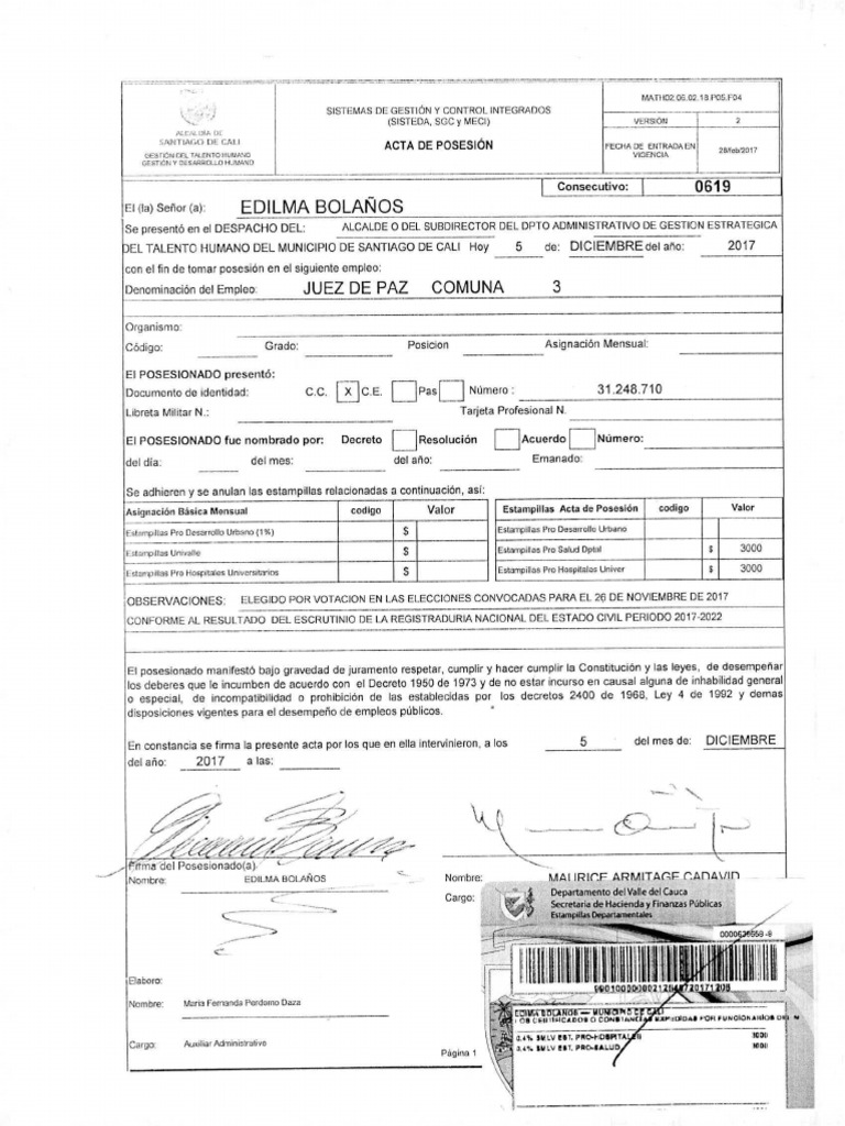Acta Juez de Paz Comuna 3 | PDF