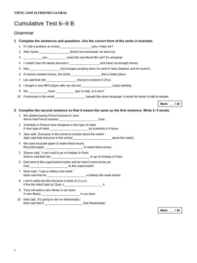 Cumulative Test Units 5-8 B | PDF