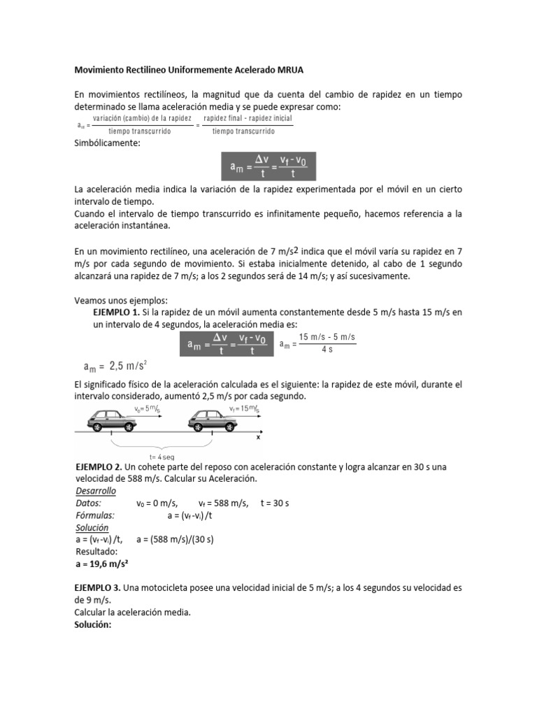 Movimiento Rectilineo Uniformemente Acelerado MRUA | PDF | Aceleración | Velocidad