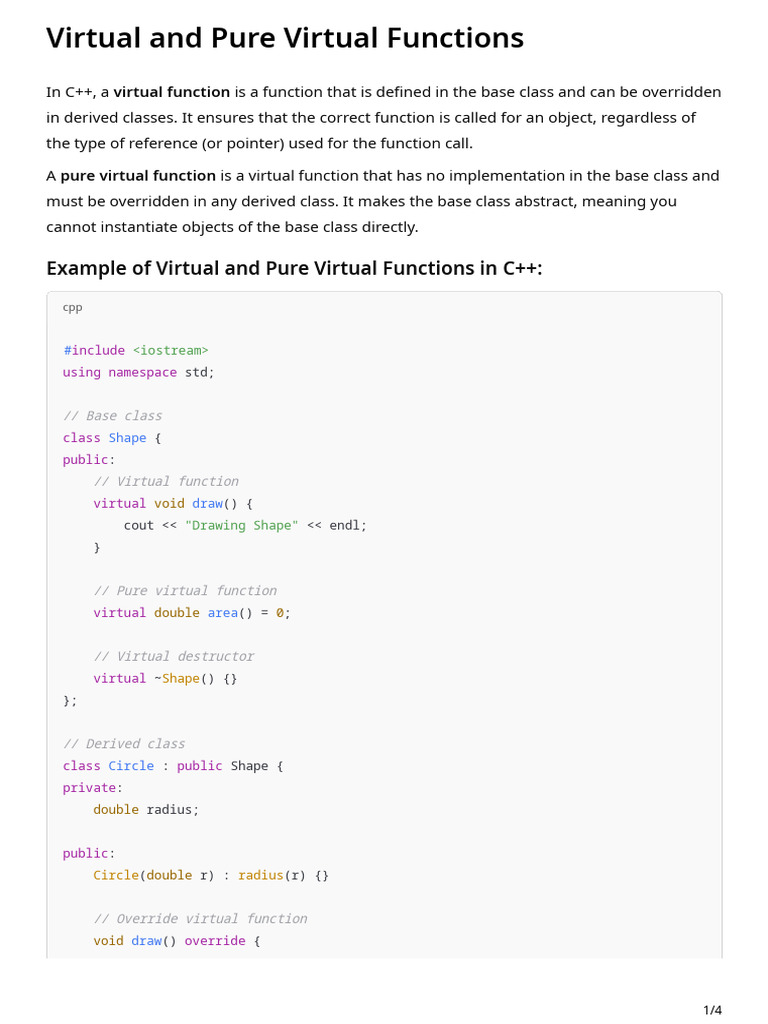 Practical 15 - Virtual and Pure Virtual Functions | PDF | Class (Computer Programming) | C++