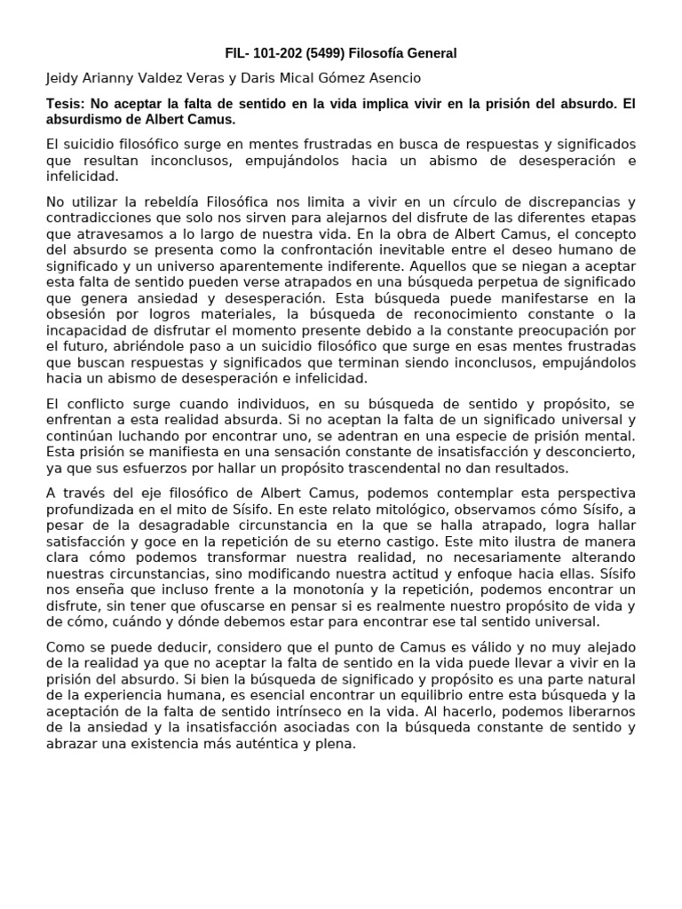 El Absurdismo de Albert Camus_6ea073ffc55215c3ef1cf2a0c880cbb6 | PDF ...