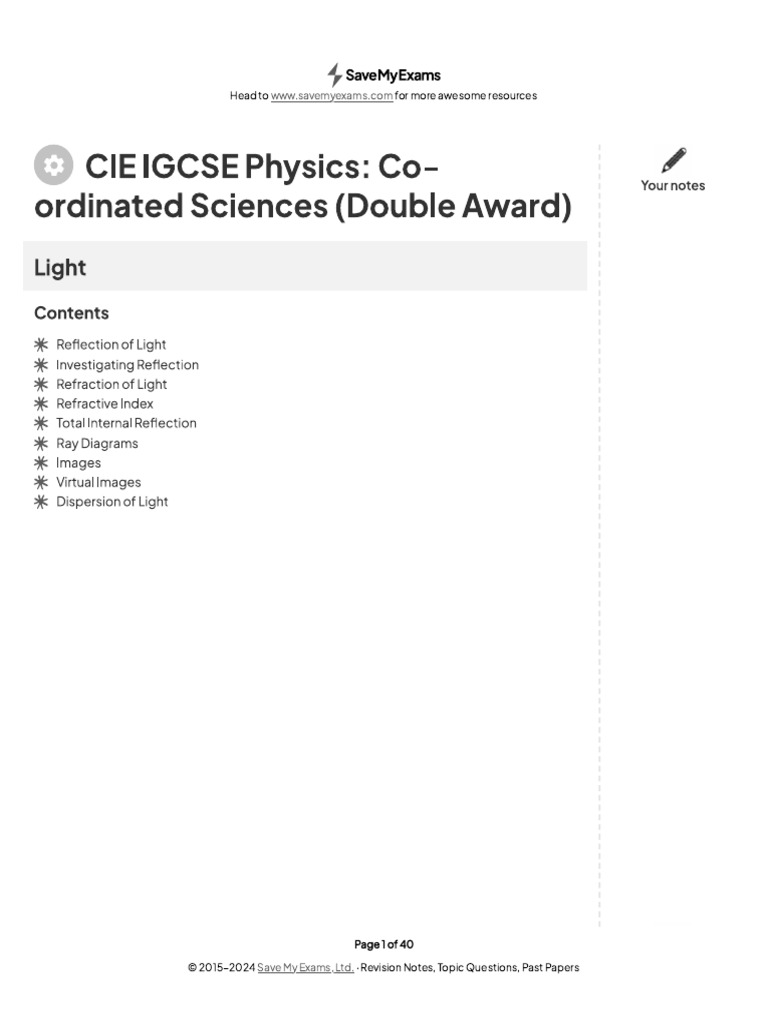 Light - CIE IGCSE Physics - Co-Ordinated.. | PDF