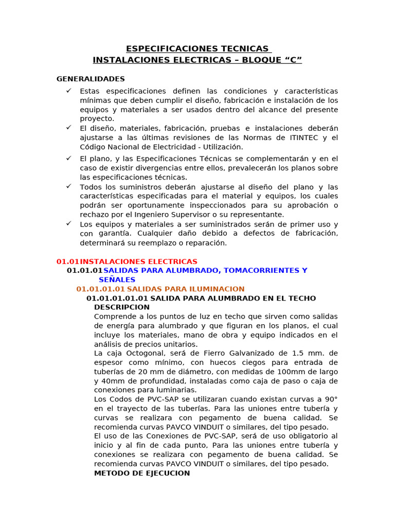 Esp. Tecnicas - Bloque C | PDF | Aislador (Electricidad) | Conductor electrico