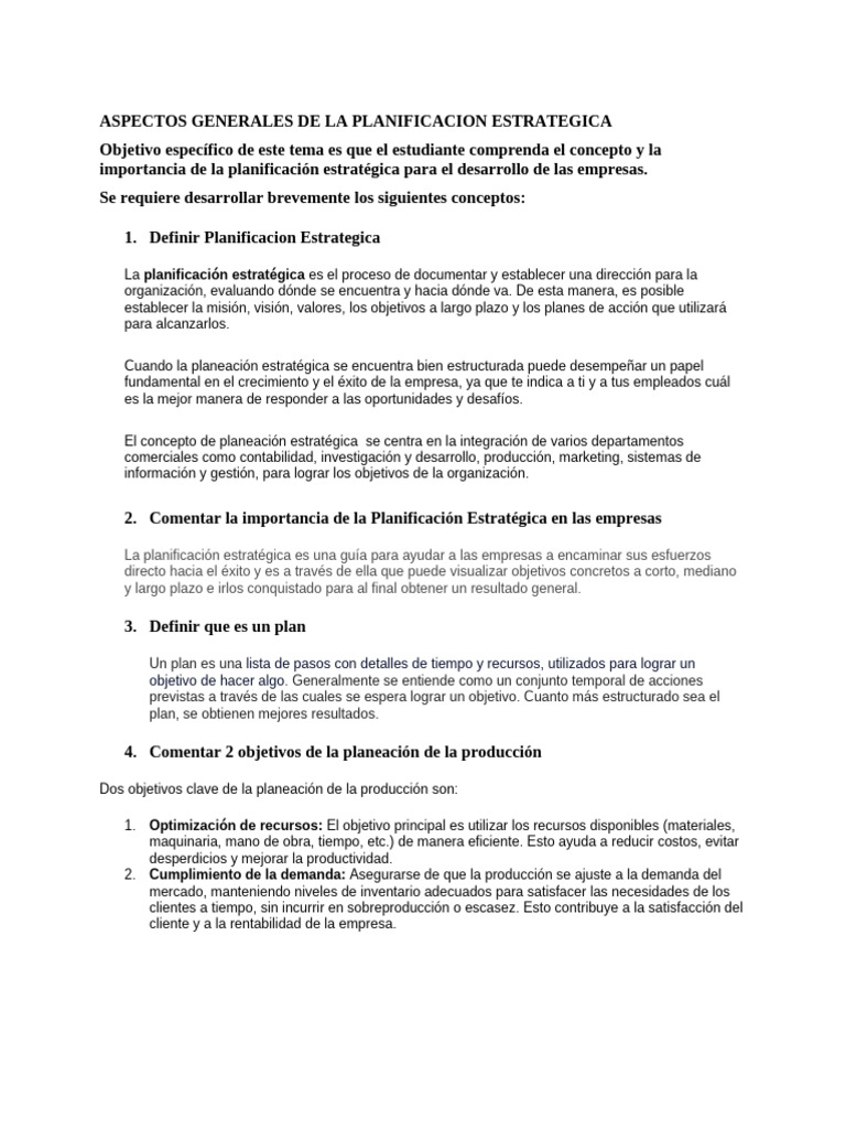 ASPECTOS GENERALES DE LA PLANIFICACION ESTRATEGICA Pato | PDF | Planificación estratégica ...