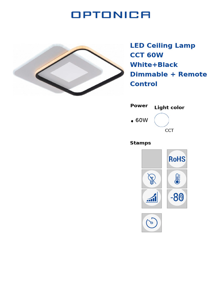 LED Ceiling Lamp CCT 60W White+Black Dimmable + Remote Control | PDF