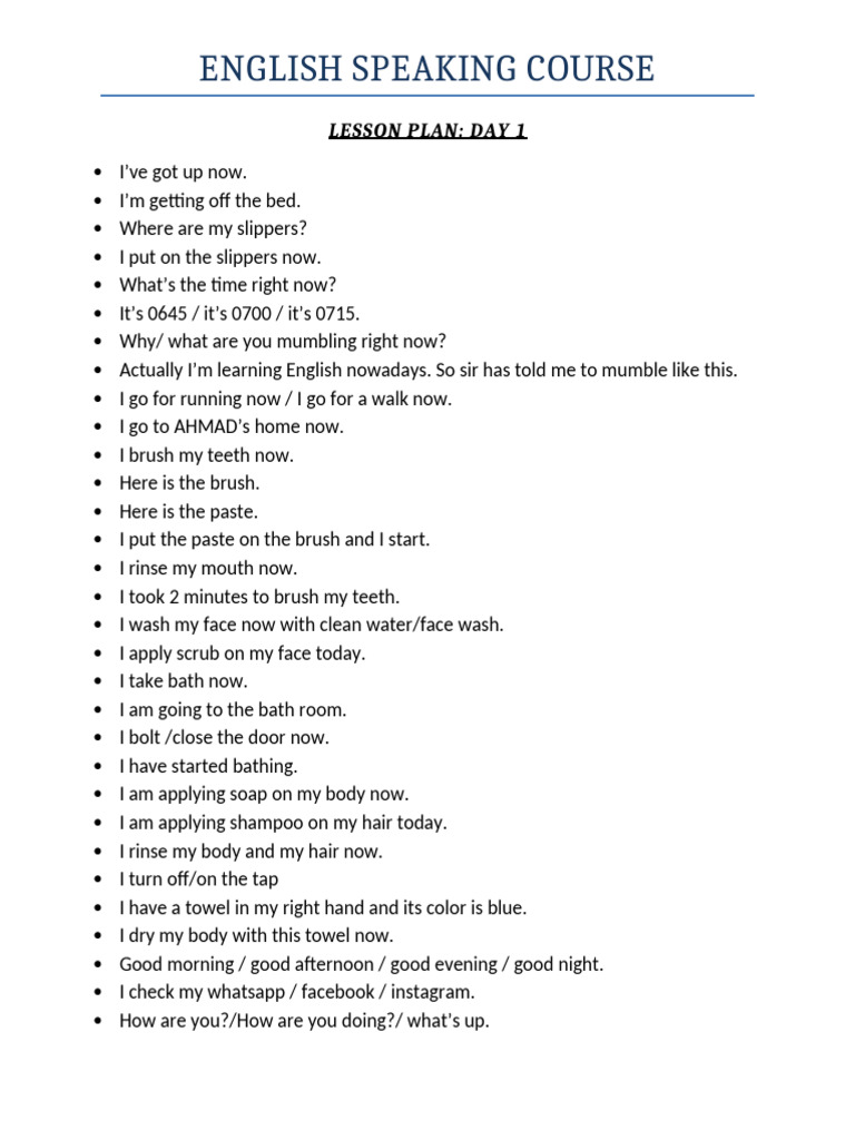 Beginner English Speaking Course Plan | PDF