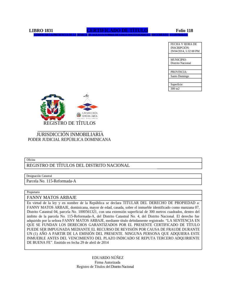 Certificado de Título de Propiedad | PDF | Justicia | Crimen y violencia