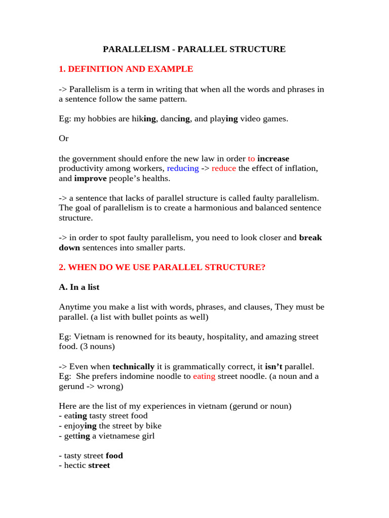 PARALLELISM Parallel Structure | PDF | Sentence (Linguistics) | Phrase