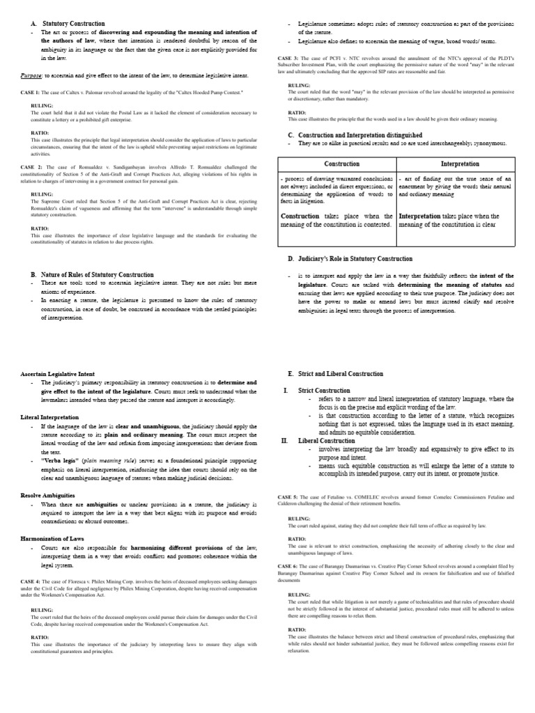 Statcon Midterm Reviewer | PDF | Statutory Interpretation | Justice