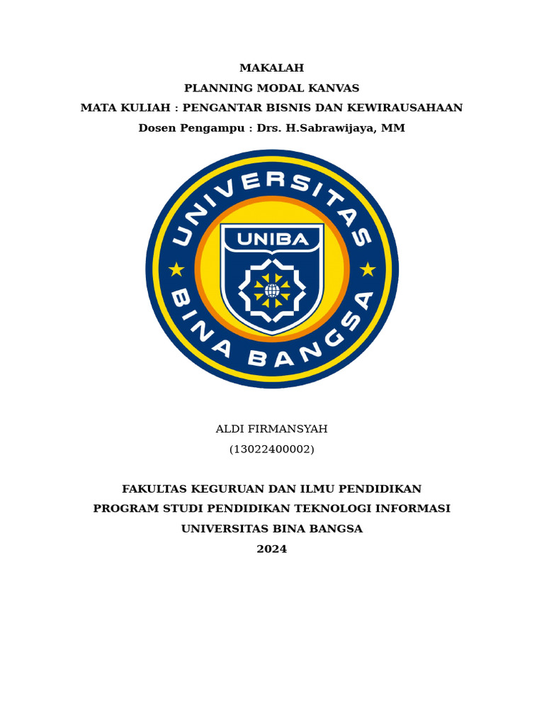Makalah Planning Model Canvas Aldi Firmansyah | PDF