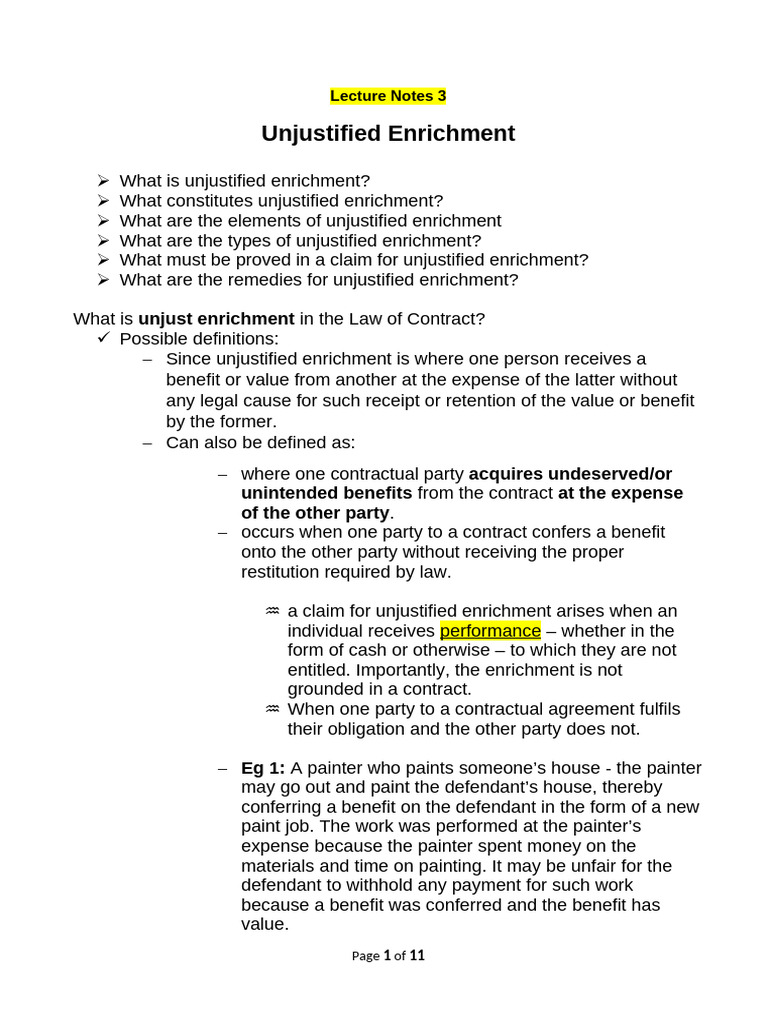 Unjust Enrichment and Legal Remedies | PDF | Common Law | Justice