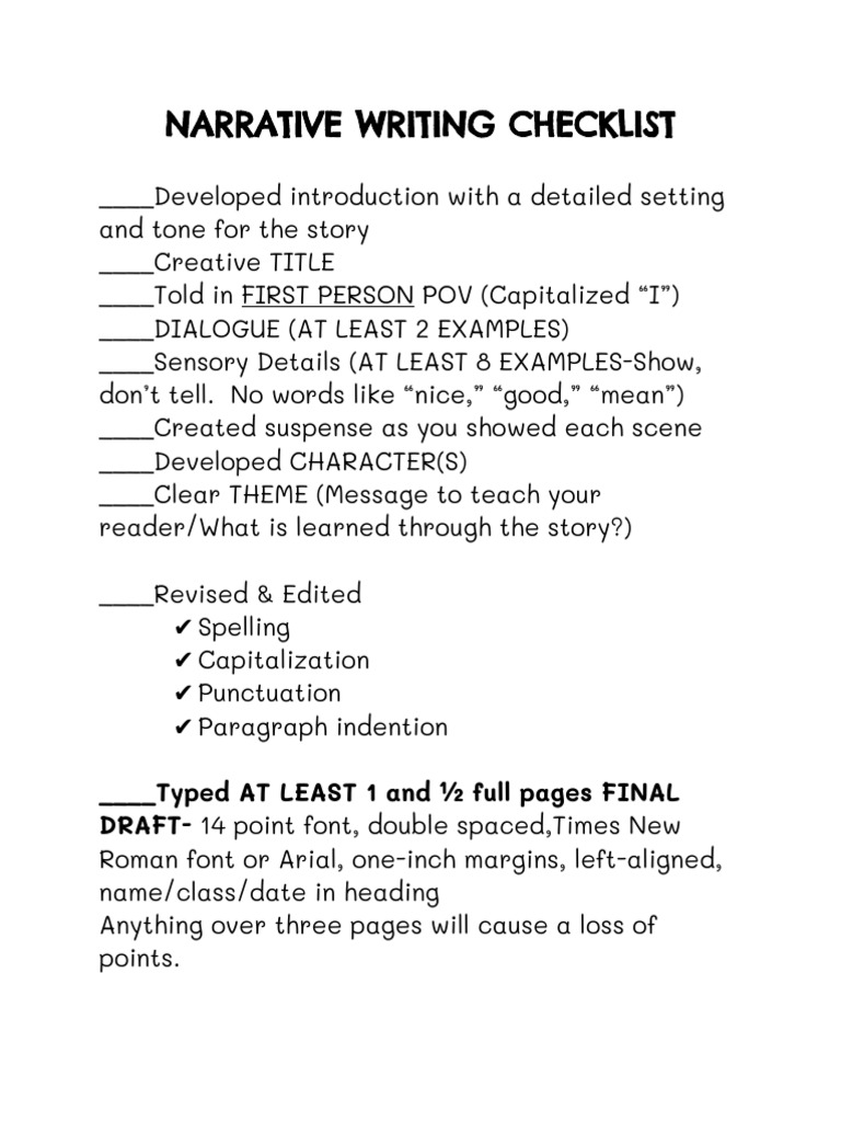 Narrative Writing Checklist Guide | PDF
