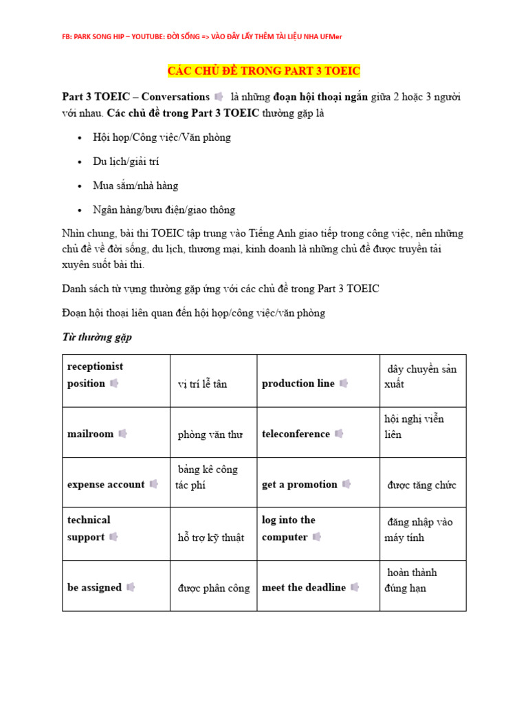 Các Chủ Đề Trong Part 3 TOEIC | PDF