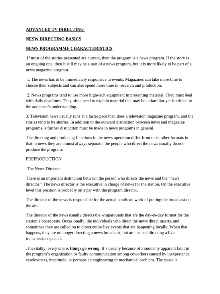 Advanced TV Directing, News Directing 3 | PDF | News | News Broadcasting