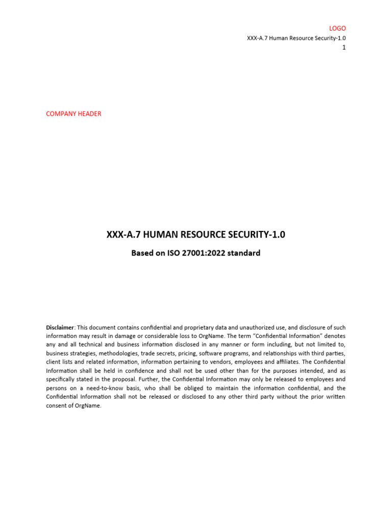 XXX-Human Resource Security Management-1.0 | PDF | Information Security ...