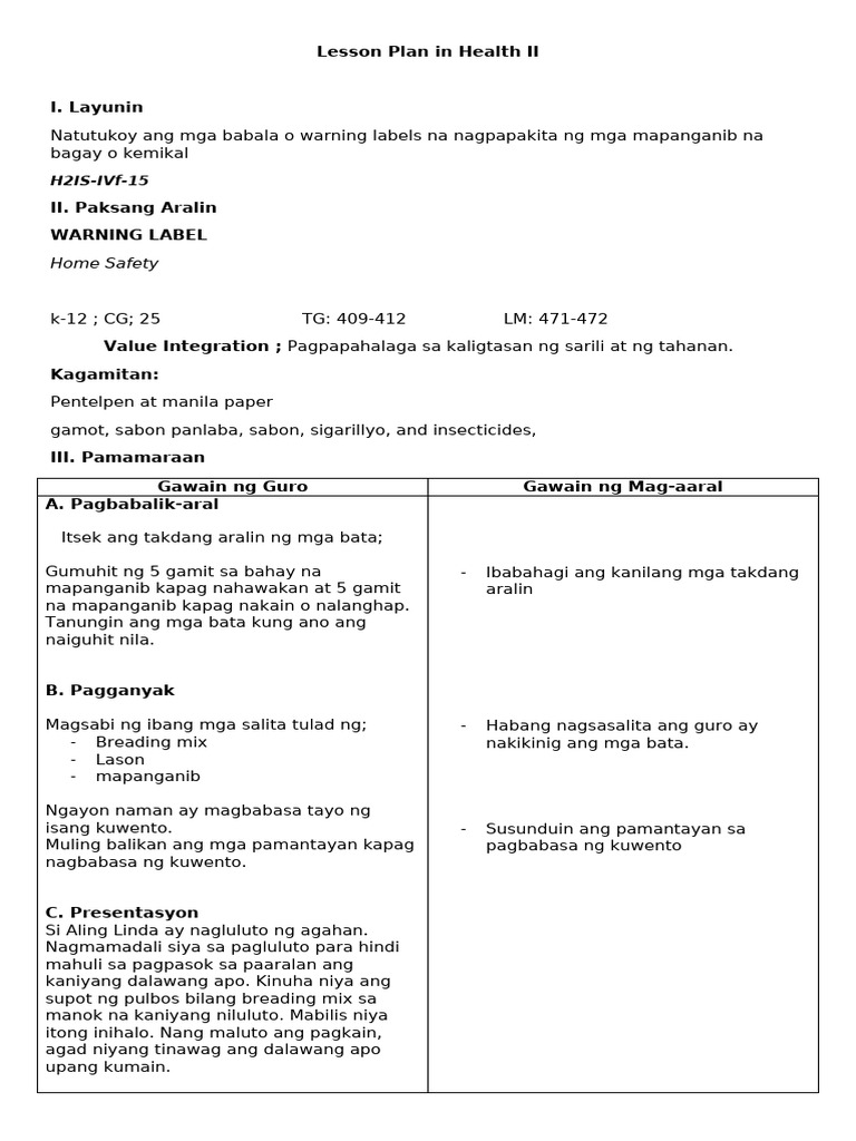 Lesson Plan in Health II | PDF
