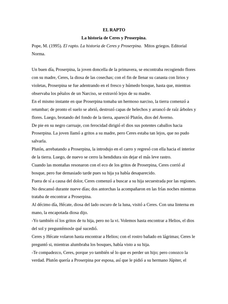 El rapto de Proserpina y Ceres | PDF