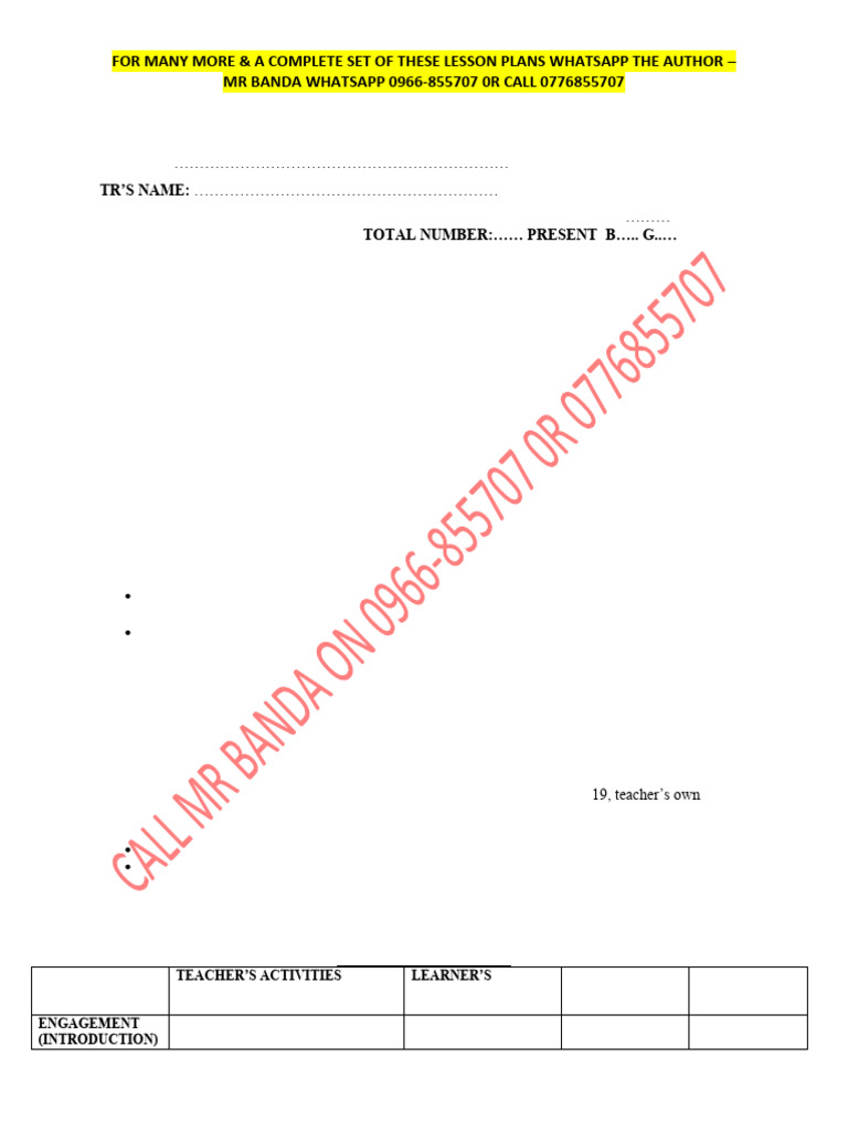 Form 1 Biology Lesson Plans Sample by MR Banda 0966855707 | PDF | Scientific Method ...