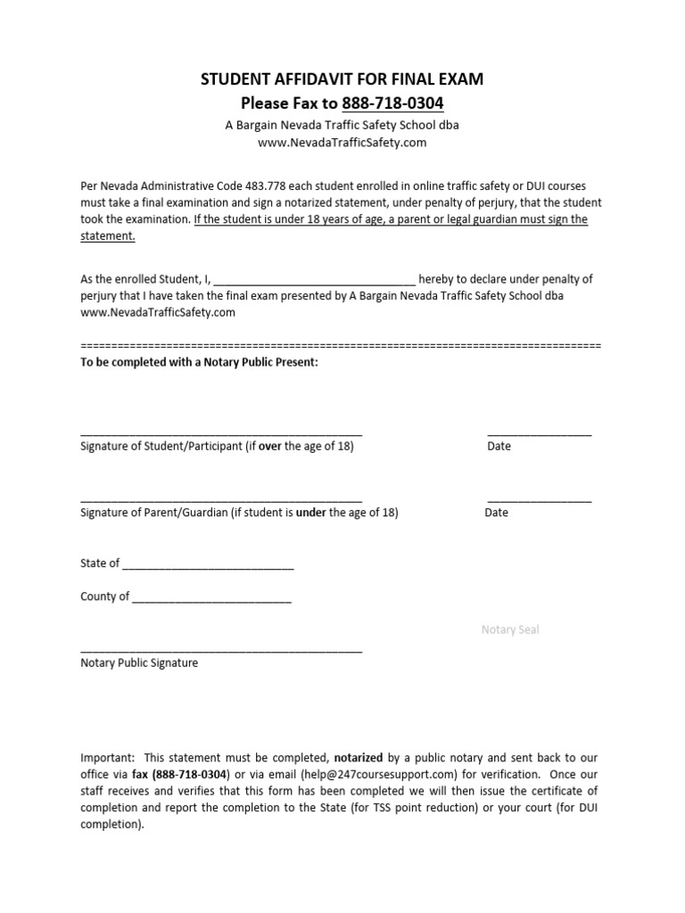 Student Affidavit for Final Exam | PDF