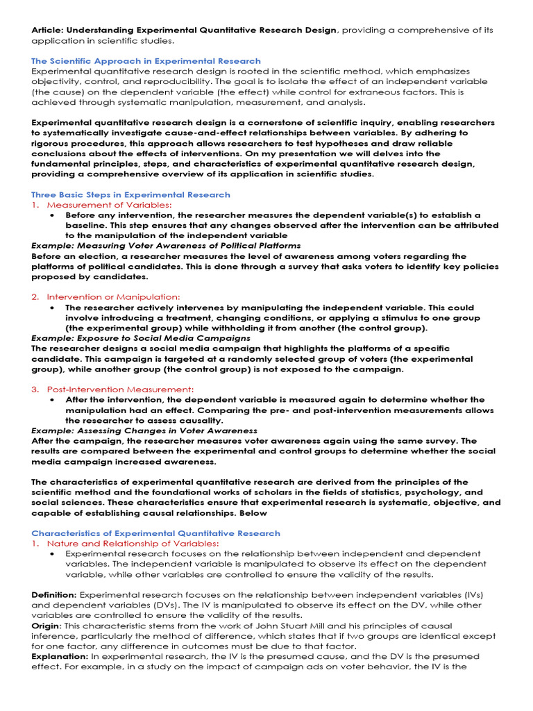 Experimental Quantitative Research Overview | PDF | Experiment | Statistics