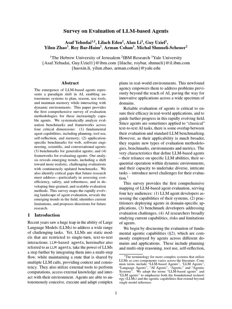 Survey On Evaluation of LLM-based Agents | PDF | Memory | Artificial ...