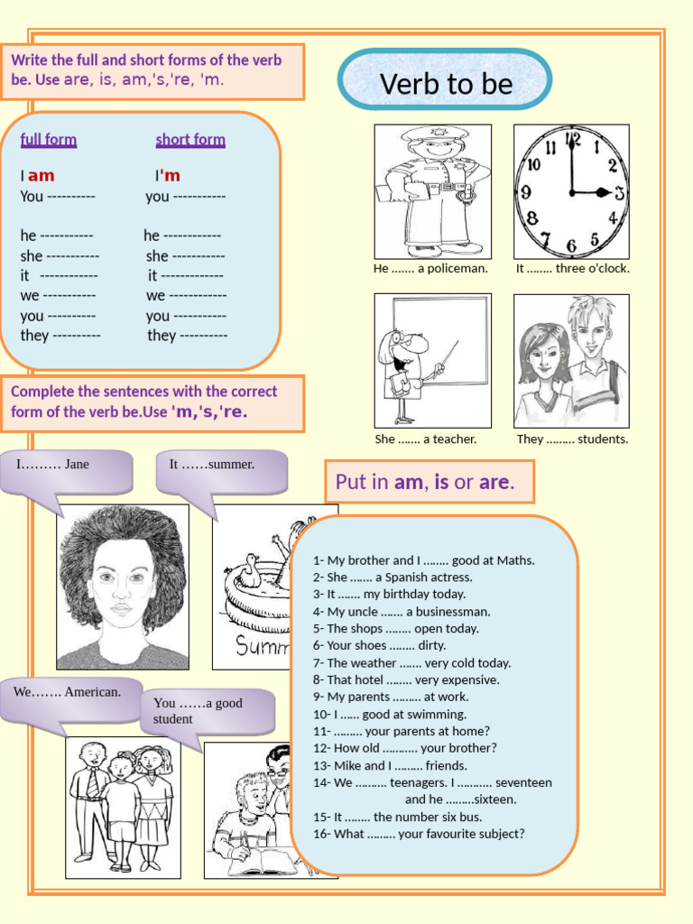 Verb "To Be" Exercises for Beginners | PDF