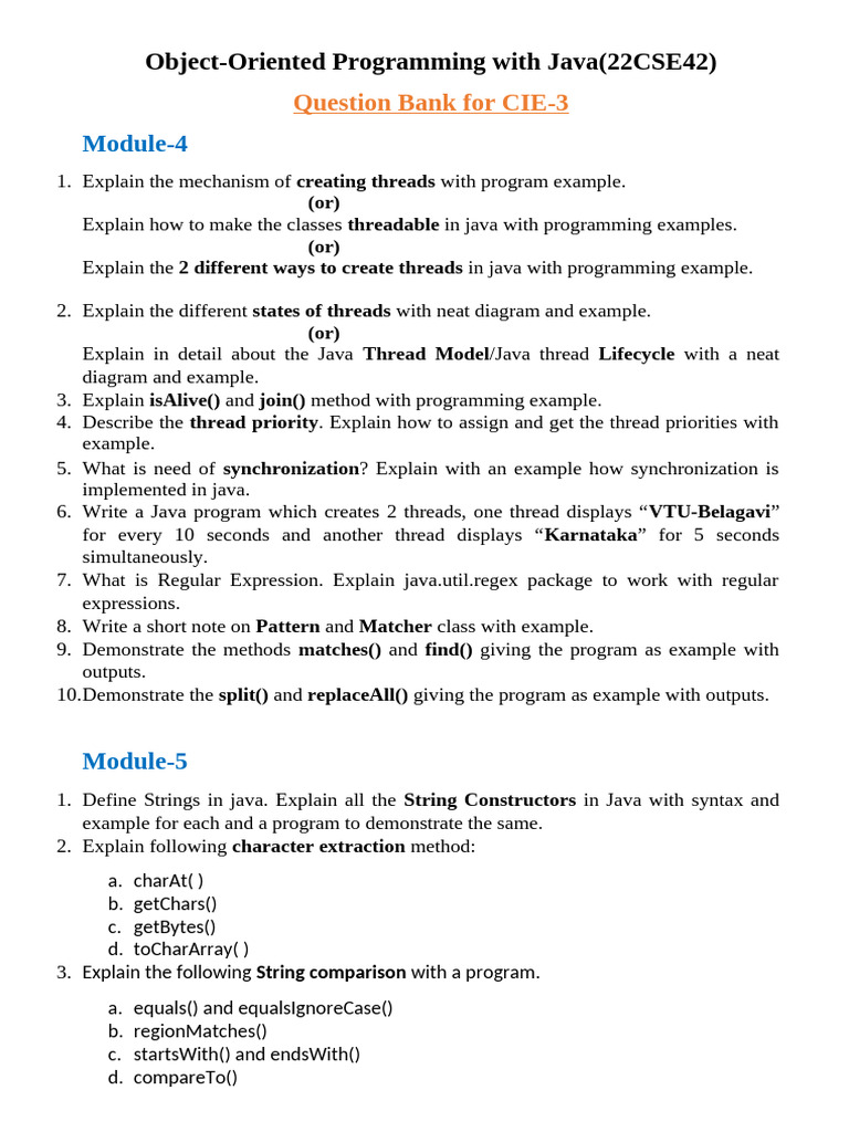 OOJ-CIE 3 Updated Question Bank | PDF | String (Computer Science) | Computer Engineering