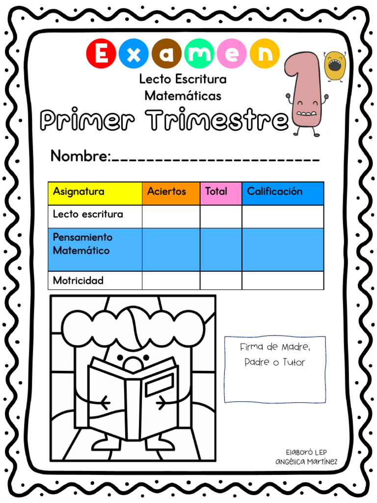 Examen Primer Trimestre Primer Grado Mstl 1al30 Pdf