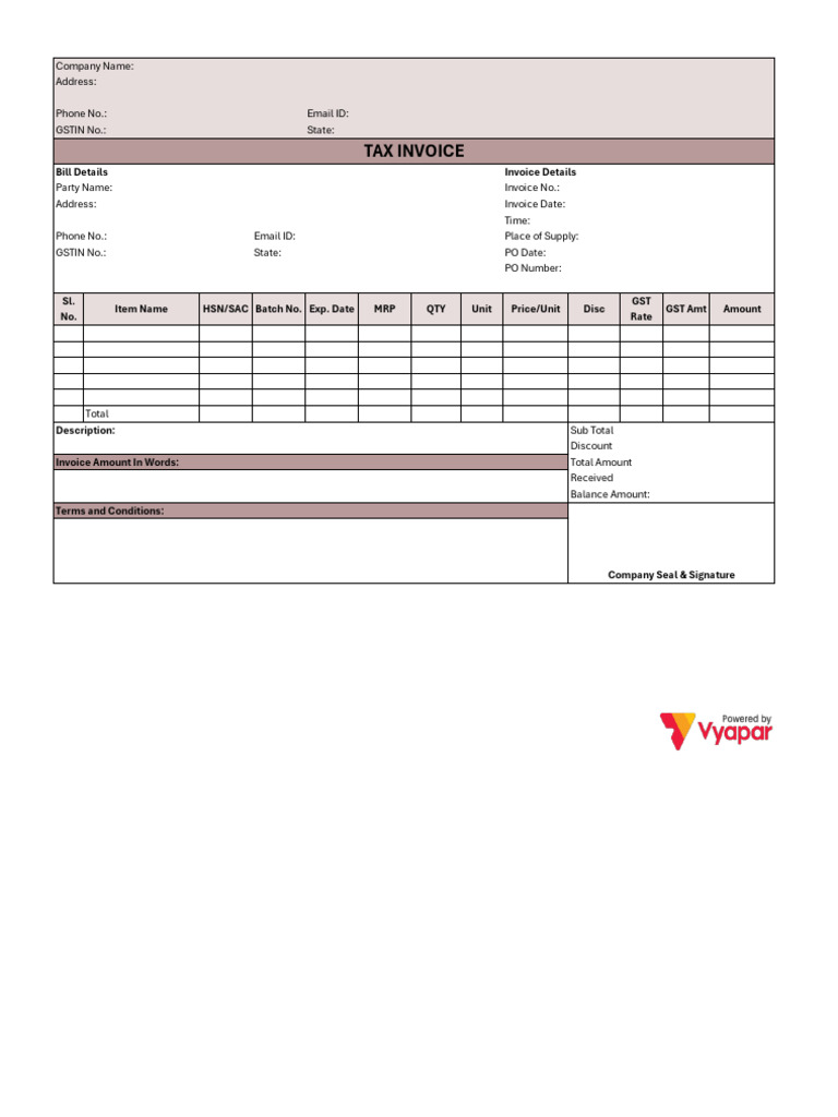 Sale Invoice Format 05 | PDF