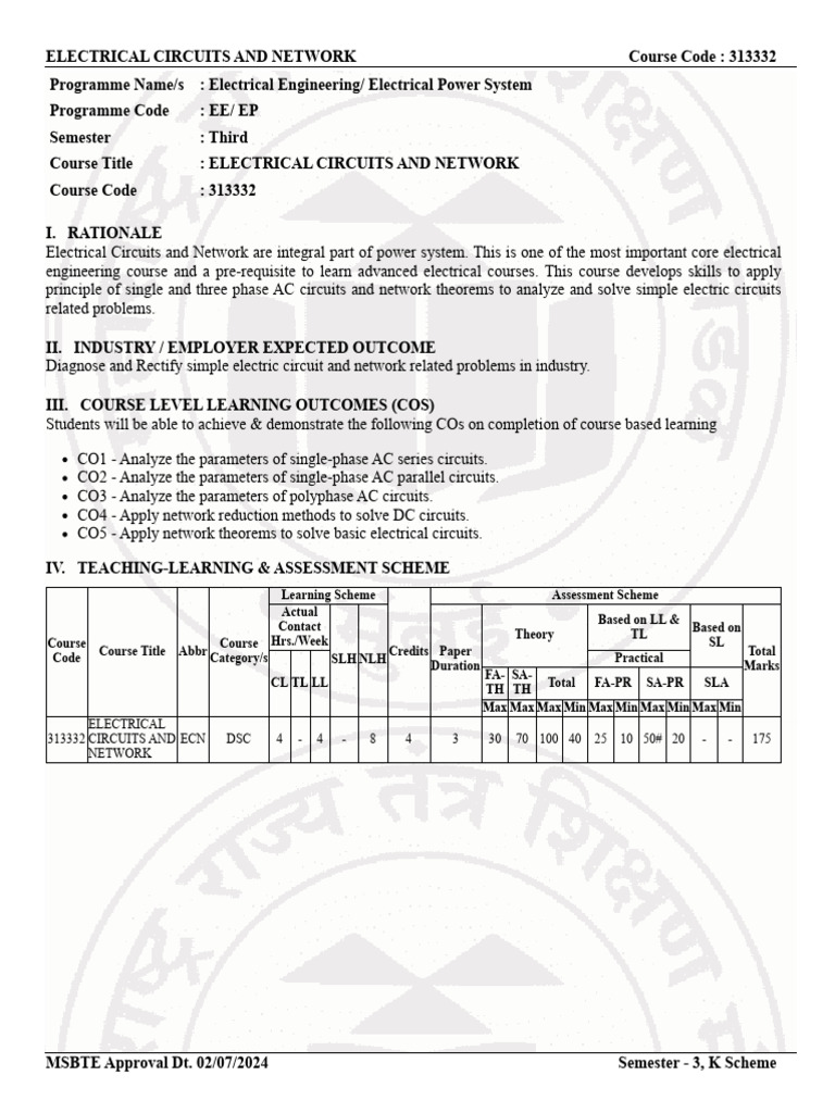 313332-Electrical Circuits and Network (K Scheme Syllabus) | PDF | Electrical Impedance | Ac Power