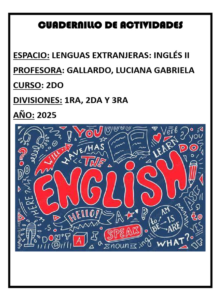 CUADERNILLO INGLÉS 2DO C.B. 2025 Completo para Imprimir | PDF
