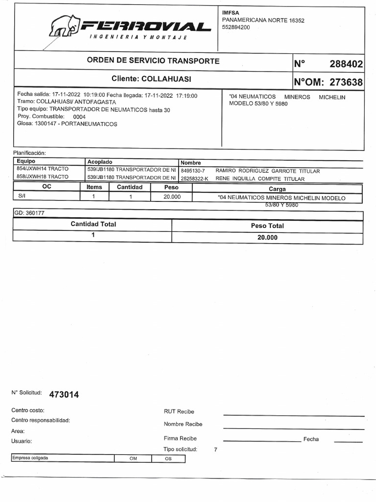 Orden Servicio N°288402 CMDIC | PDF
