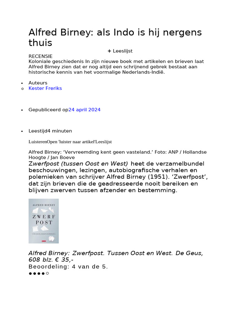 Alfred Birney - Zwerfpost - Recensie NRC | PDF