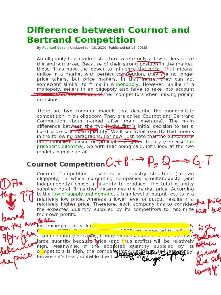 Cournot vs. Bertrand Competition Explained | PDF | Oligopoly | Economics